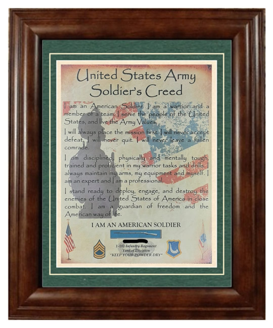 BEST U.S. Army Soldier's Creed Aged Parchment Matted PERSONALIZED with ...
