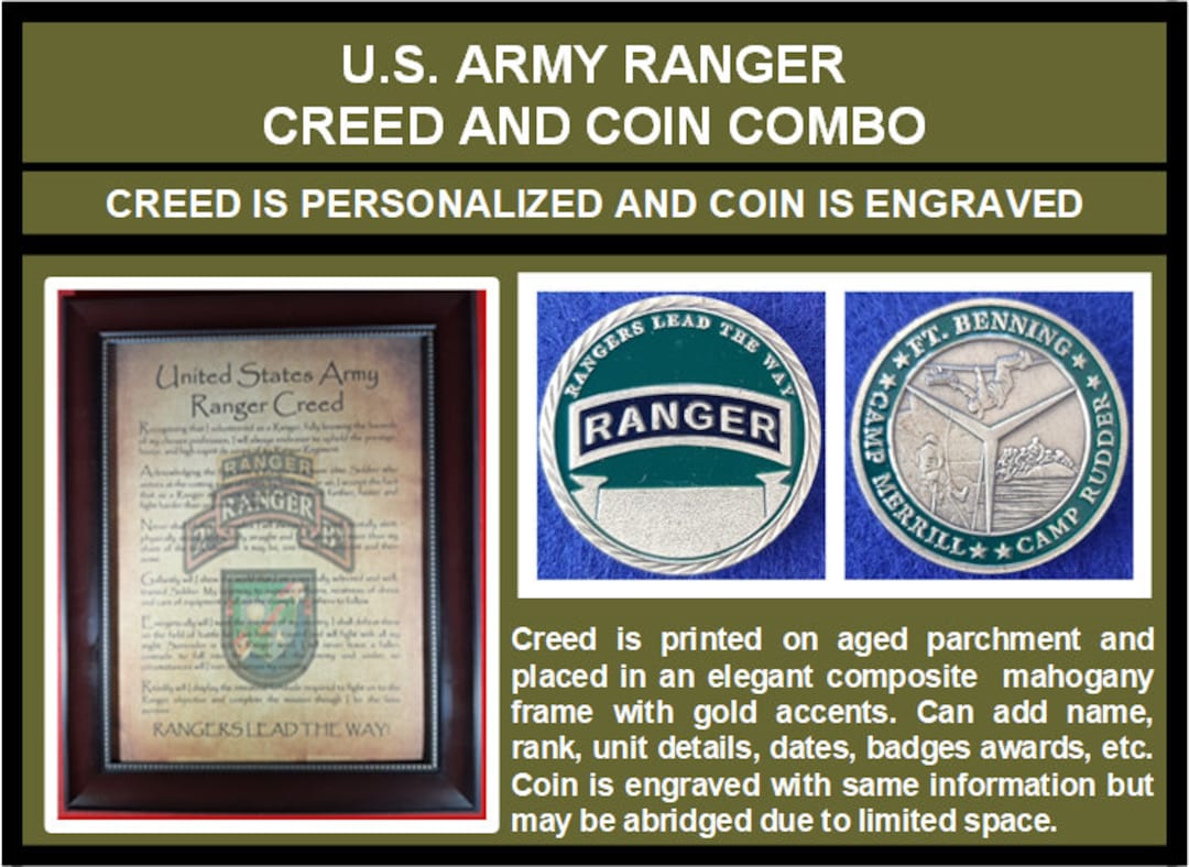 BETTER U.S. Army Ranger Creed Aged Parchment PERSONALIZED and ENGRAVED ...