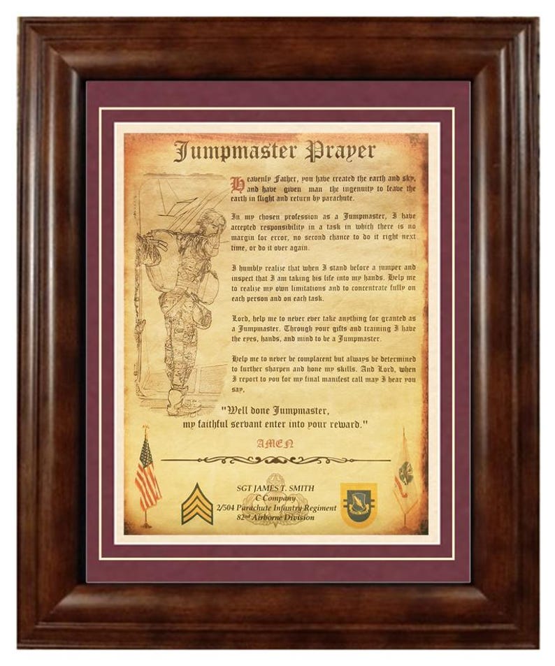 BEST U.S. Army Airborne Paratrooper Jumpmaster Prayer Framed & Matted ...