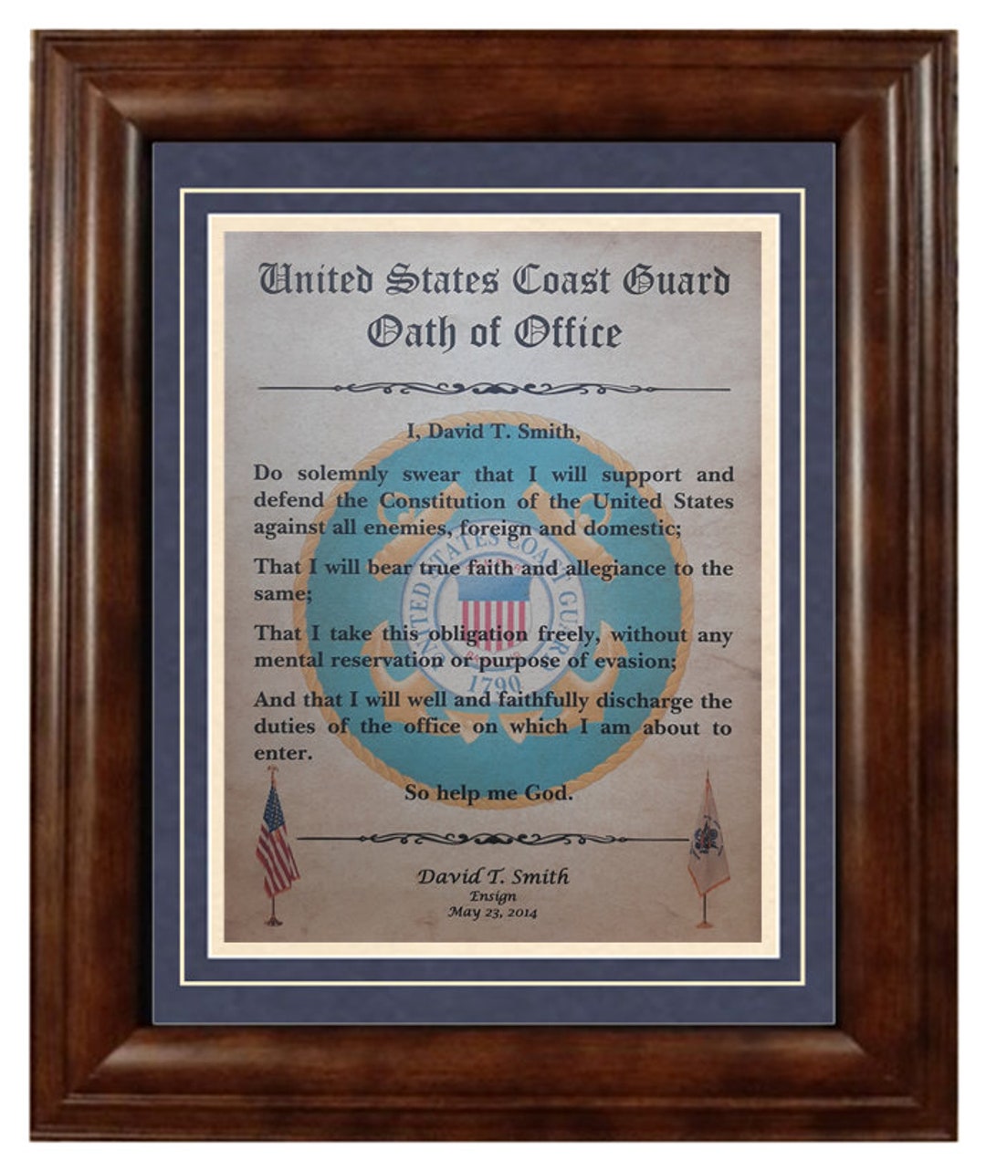 BEST U.S. Coast Guard OFFICER Oath of Office Certificate Aged Parchment ...