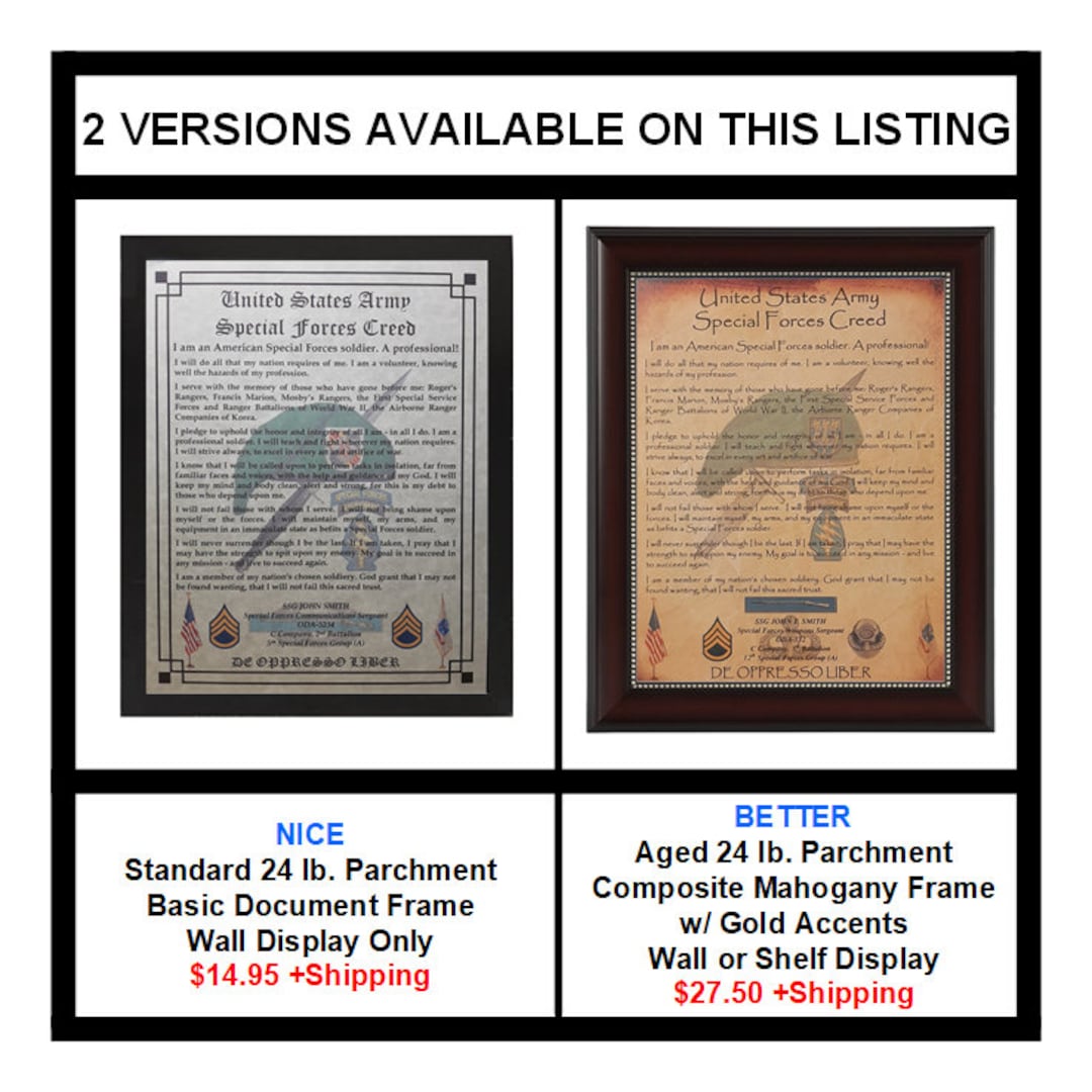 NICE or BETTER U.S. Army Special Forces Creed Green Beret PERSONALIZED ...