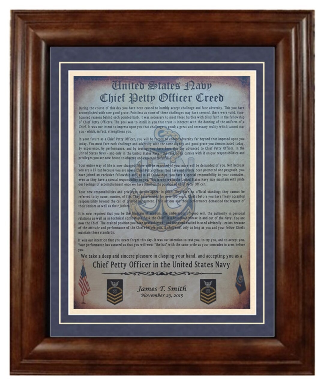 BEST U.S. Navy Chief Petty Officer CPO Creed Aged Parchment Framed ...