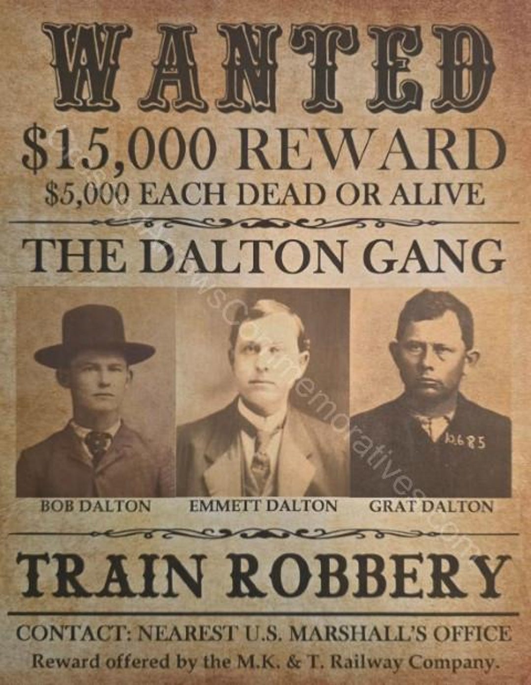 Old West Wanted Poster: the Dalton Gang (modern Reprint) - Etsy