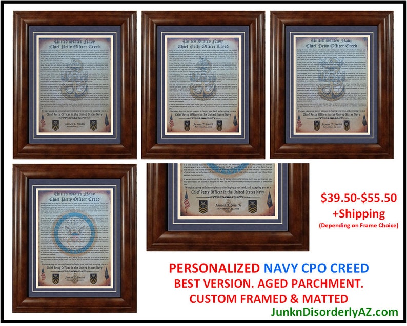 BETTER U.S. Navy Chief Petty Officer CPO Creed Framed PERSONALIZED ...