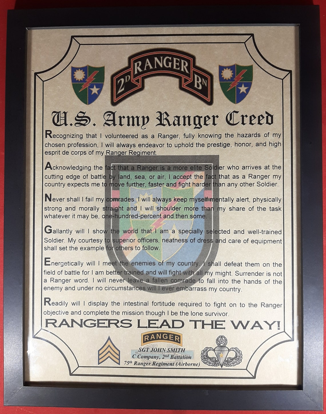 NICE or BETTER Army Ranger Creed Choice of Battalions / Units | Etsy