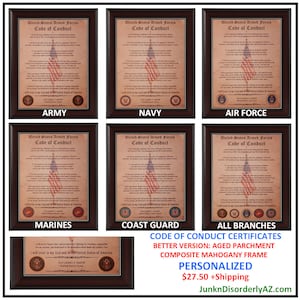 BETTER U.S. Military Code of Conduct Army Navy Air Force Marines Coast ...