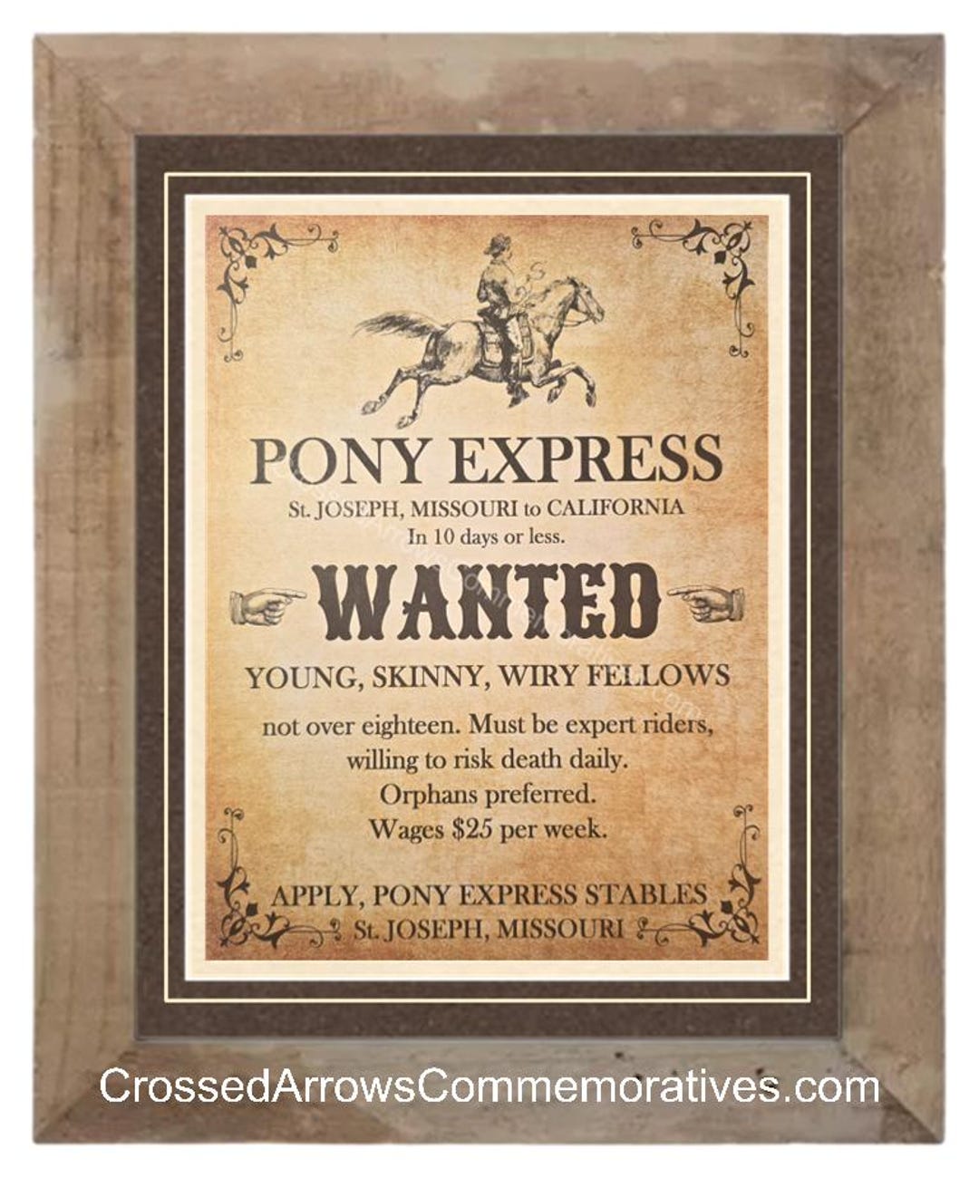 Wanted Poster: Pony Express Rider / Printed on Aged Parchment Custom ...