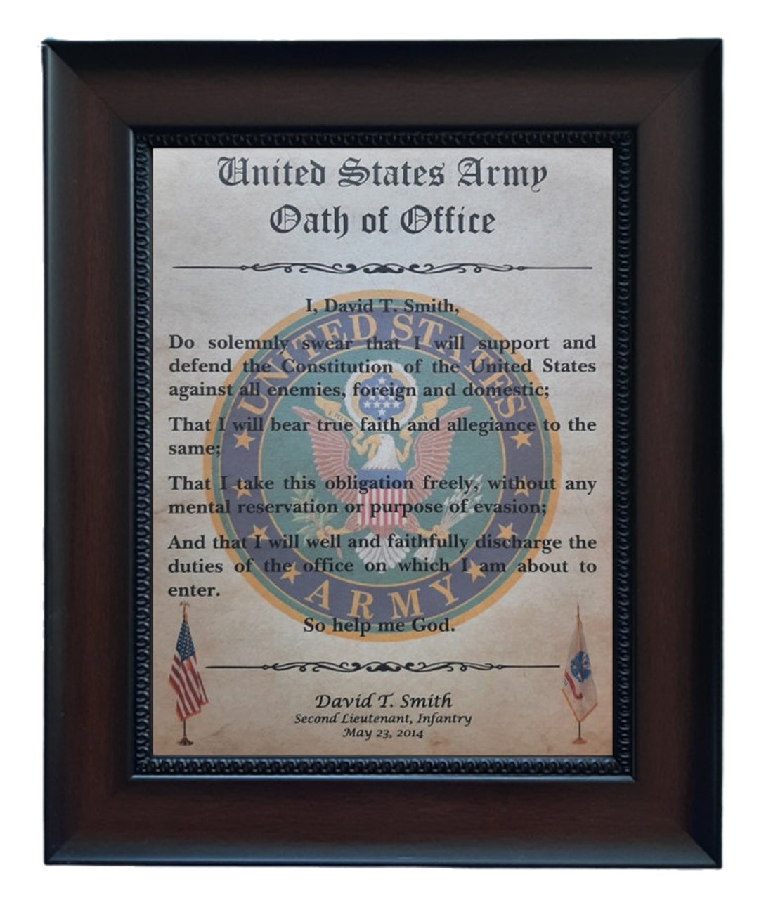 BETTER U.S. Army OFFICER Oath of Office Aged Parchment Framed ...