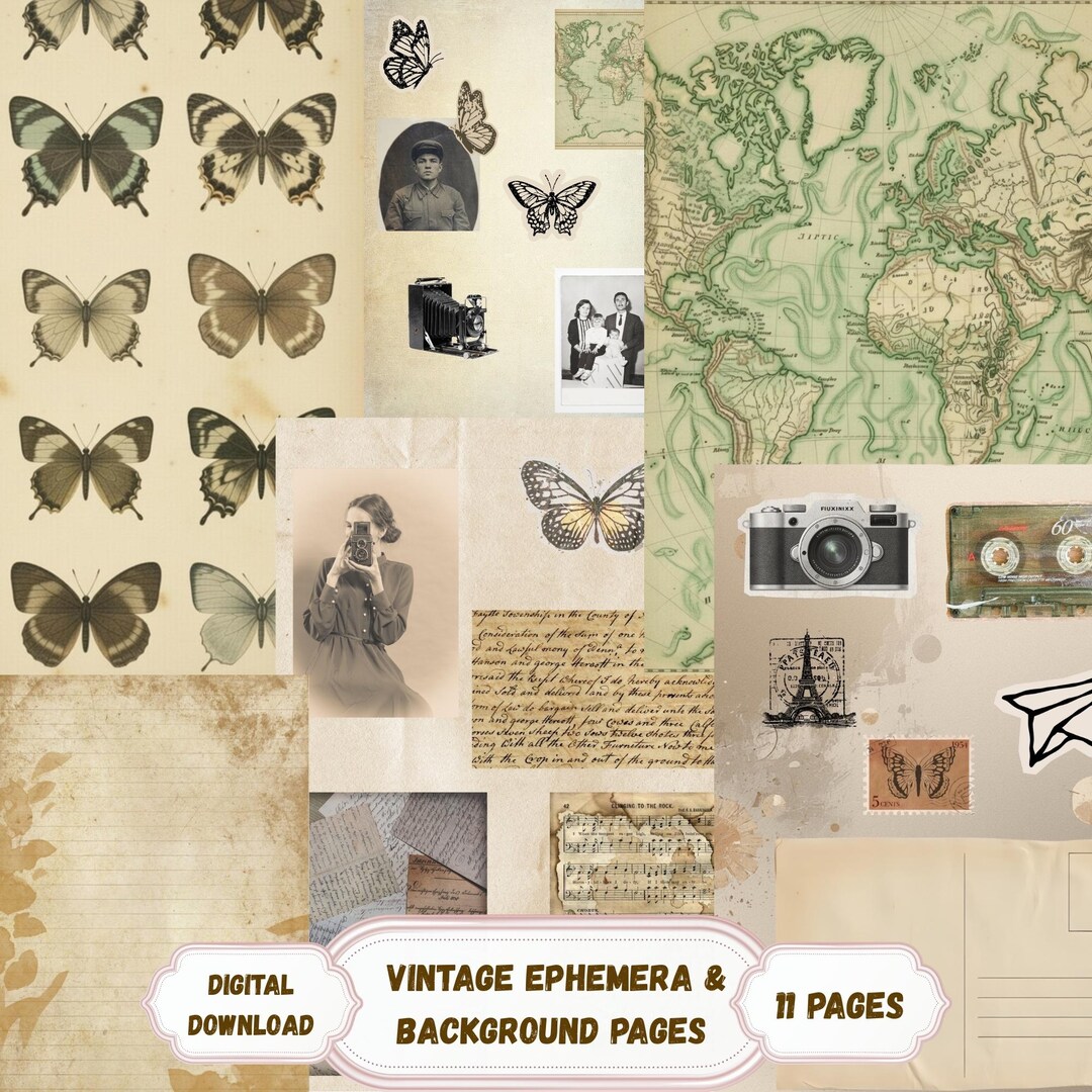 Vintage Ephemera & Background Pages – Junk Journal Kit - Etsy