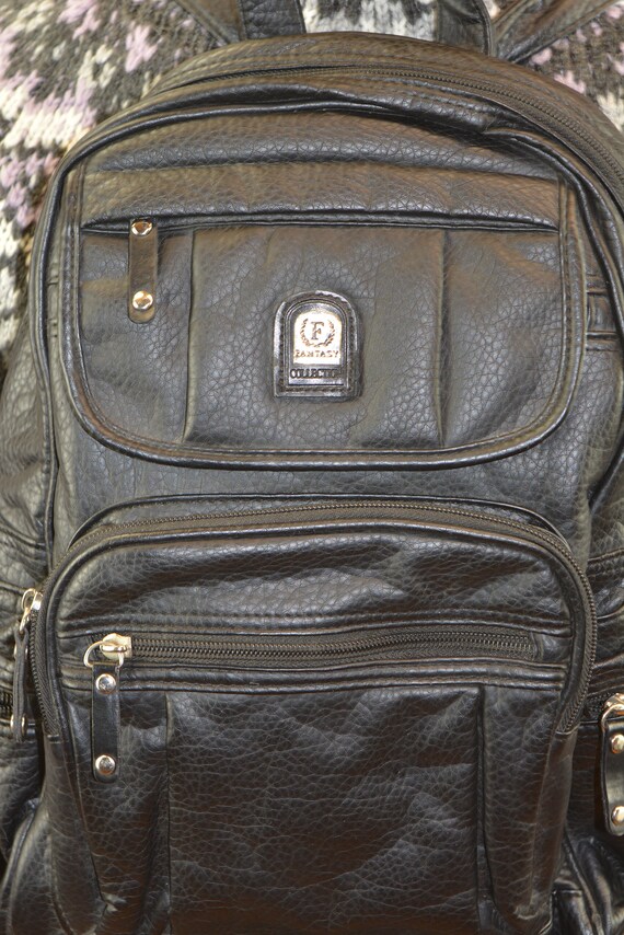 Vintage black fake leather backpack for women - Gem