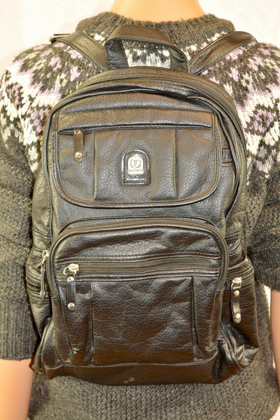 Vintage black fake leather backpack for women - Gem