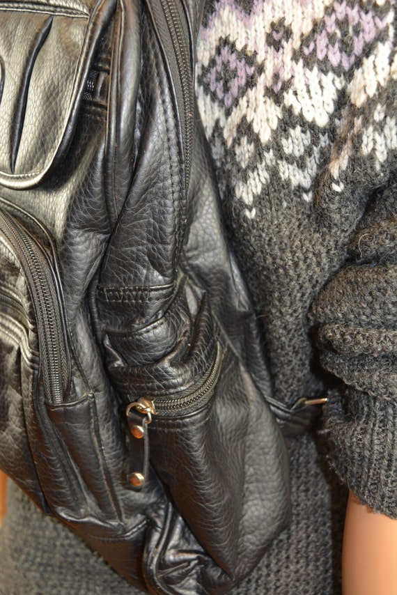 Vintage black fake leather backpack for women - Gem