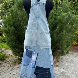 Upcycled Denim Repurposed Clothing Patchwork Overall Handmade Blue Long ...