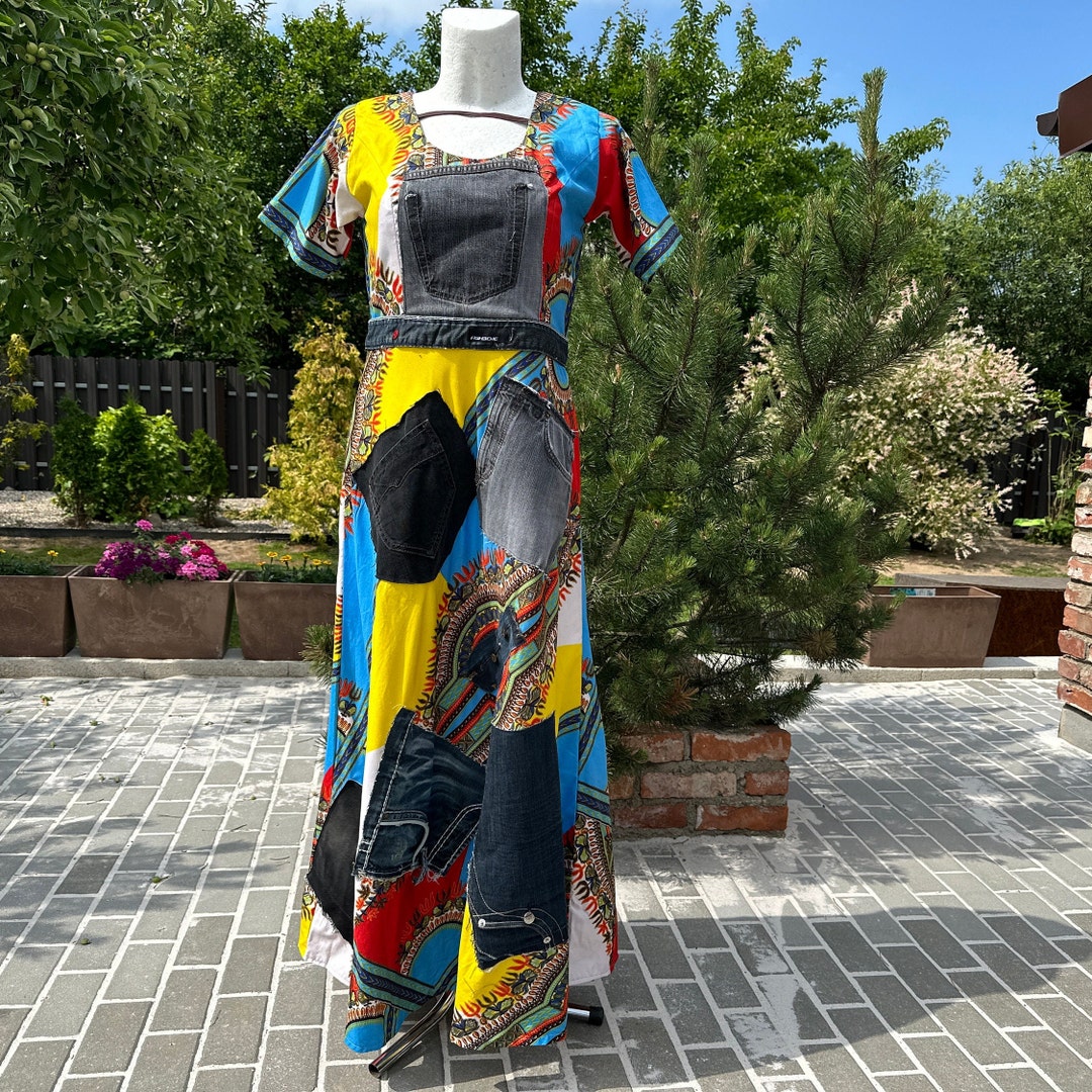 Refashioned Dress Maxi Patchwork Dress Handmade Unique Woman's Dress ...