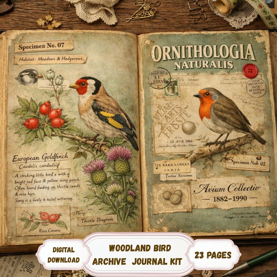 Woodland Bird Archive Printable Journal Kit, Vintage Ornithology Pages ...