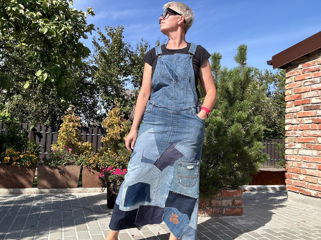 Upcycled Denim Repurposed Clothing Patchwork Overall Handmade Blue Long ...
