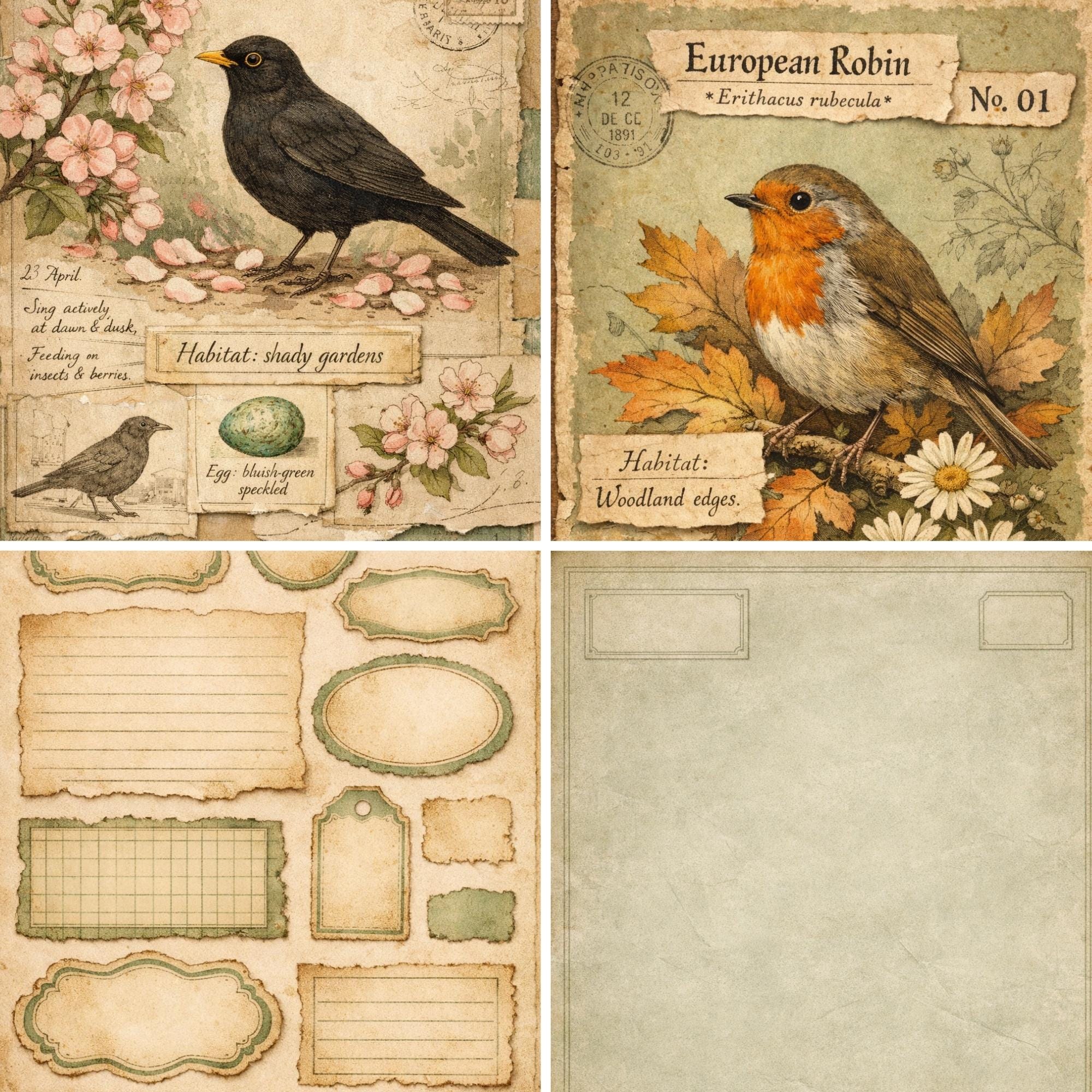 Woodland Bird Archive Printable Journal Kit, Vintage Ornithology Pages ...