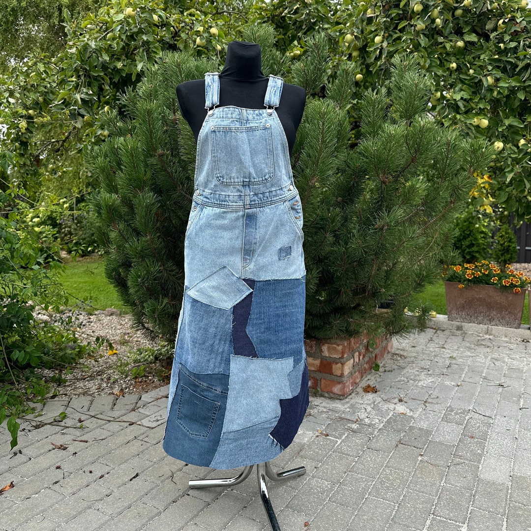 Upcycled Denim Repurposed Clothing Patchwork Overall Handmade Blue Long ...