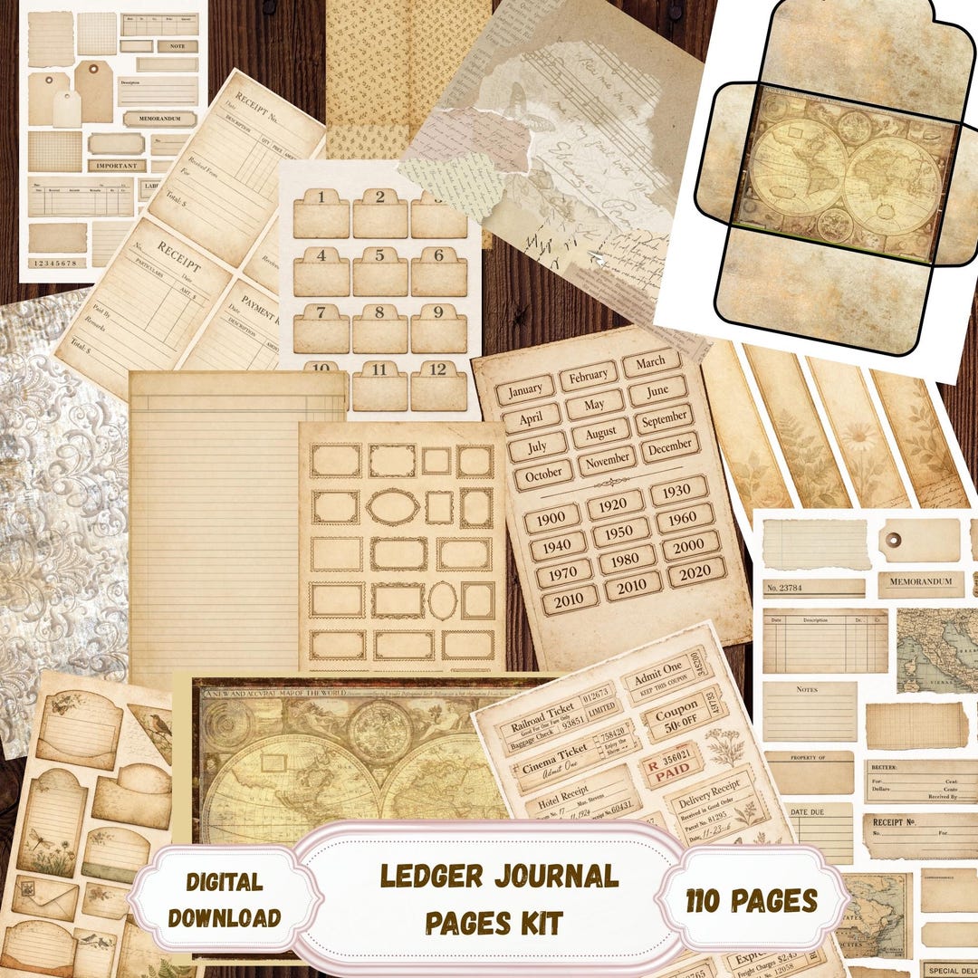 Ledger Journal Pages Kit | Vintage Junk Journal Ephemera Bundle ...