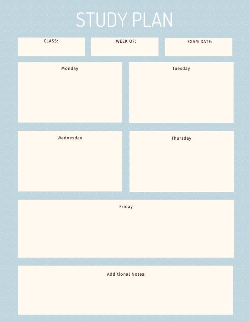 Study Plan Printable - Etsy