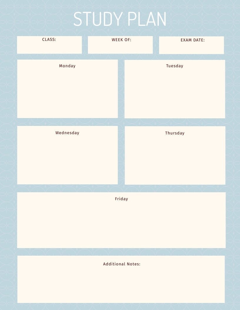 Study Plan Printable - Etsy