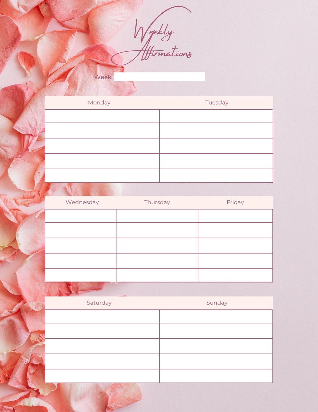 Weekly Affirmations Printable - Etsy