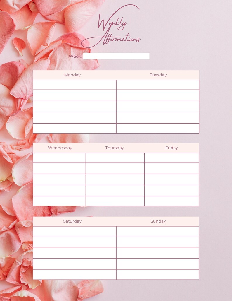 Weekly Affirmations Printable - Etsy