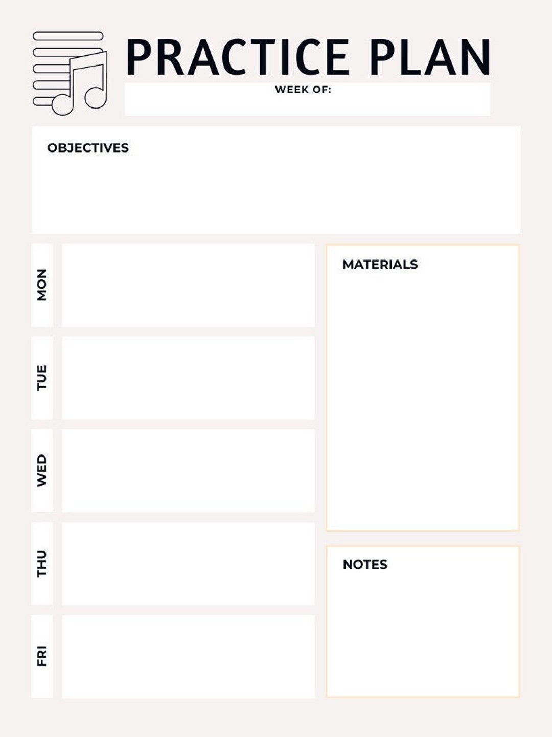 Music Practice Plan Printable - Etsy