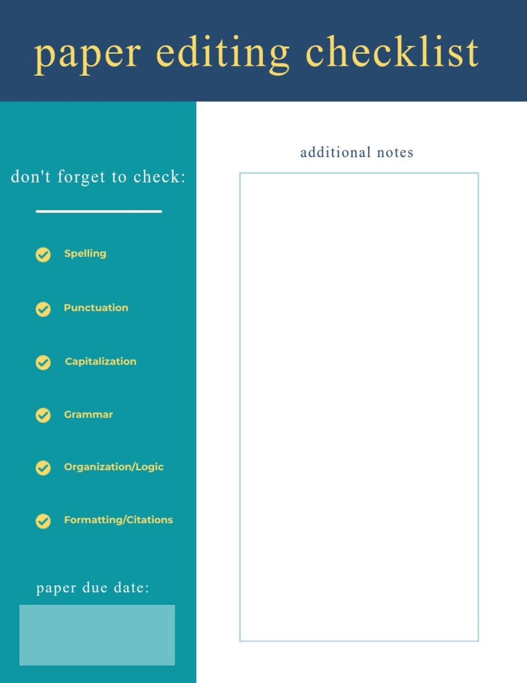 Paper Editing Checklist Printable - Etsy