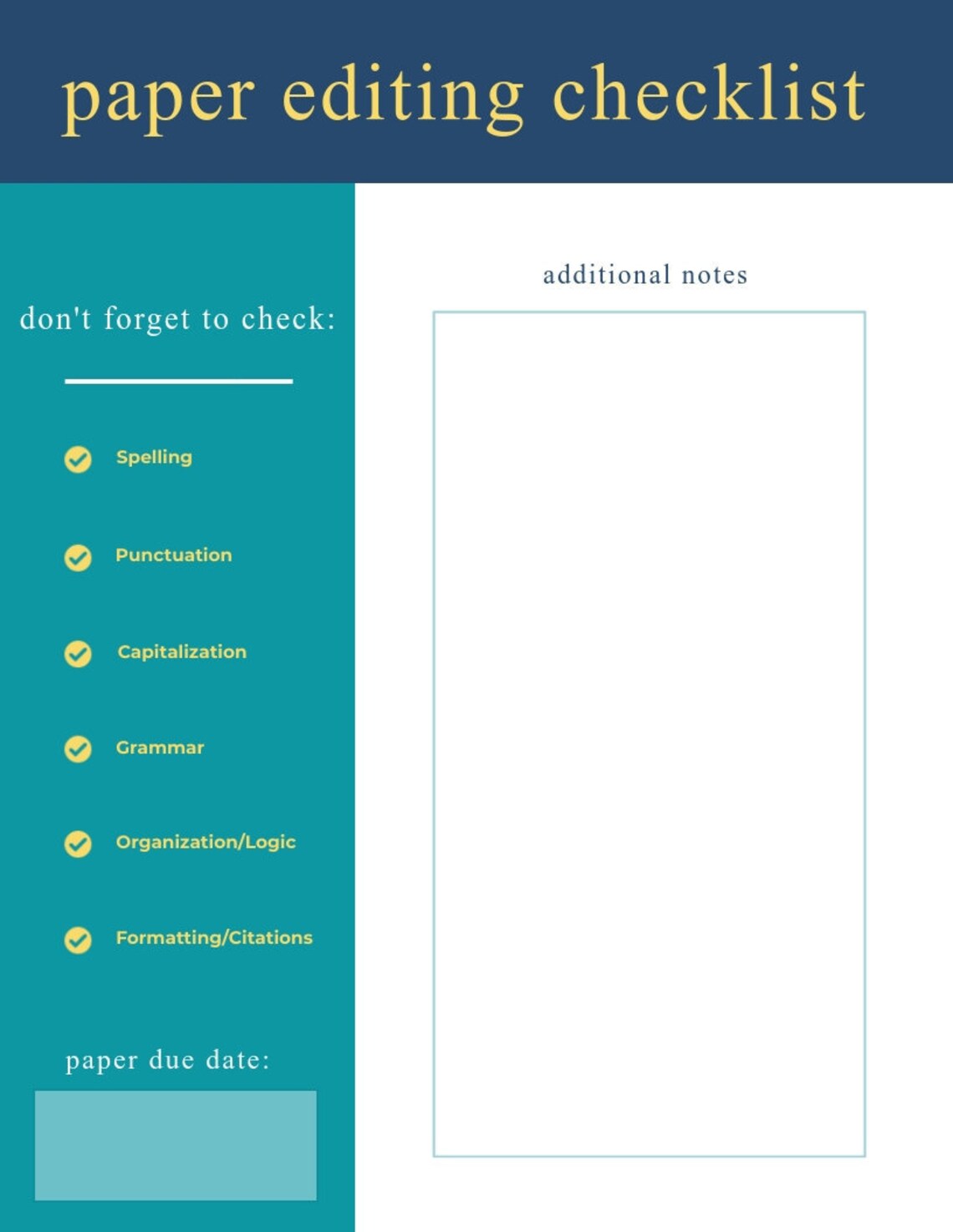 Paper Editing Checklist Printable - Etsy
