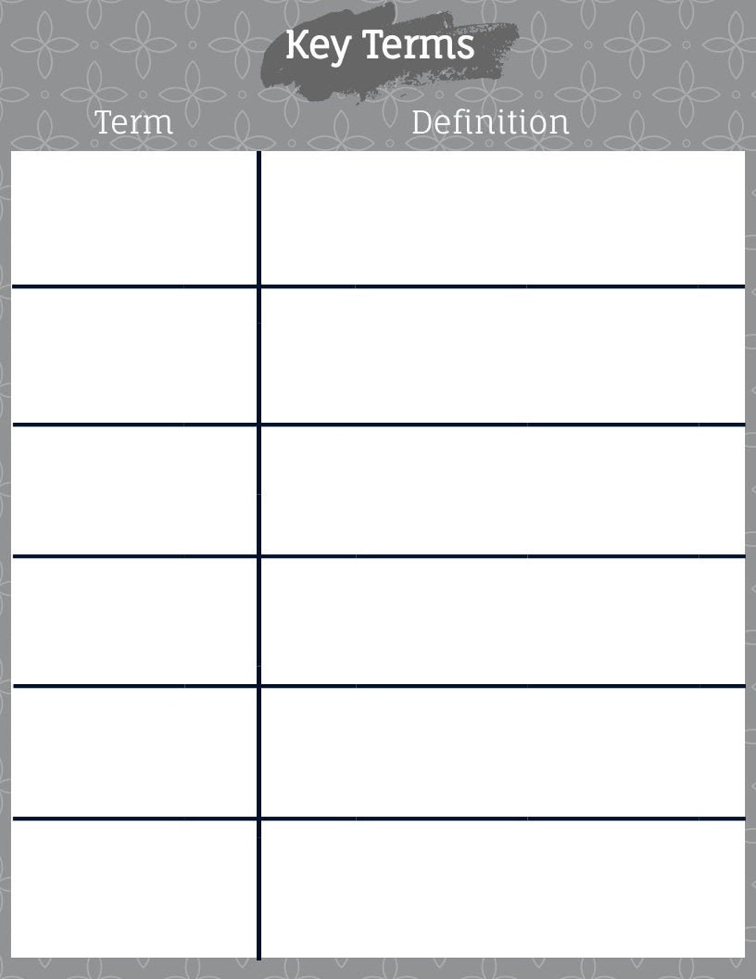 Key Terms Study Sheet Printable - Etsy