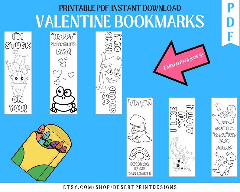 COLOR YOUR OWN Printable Valentine Bookmarks - Etsy