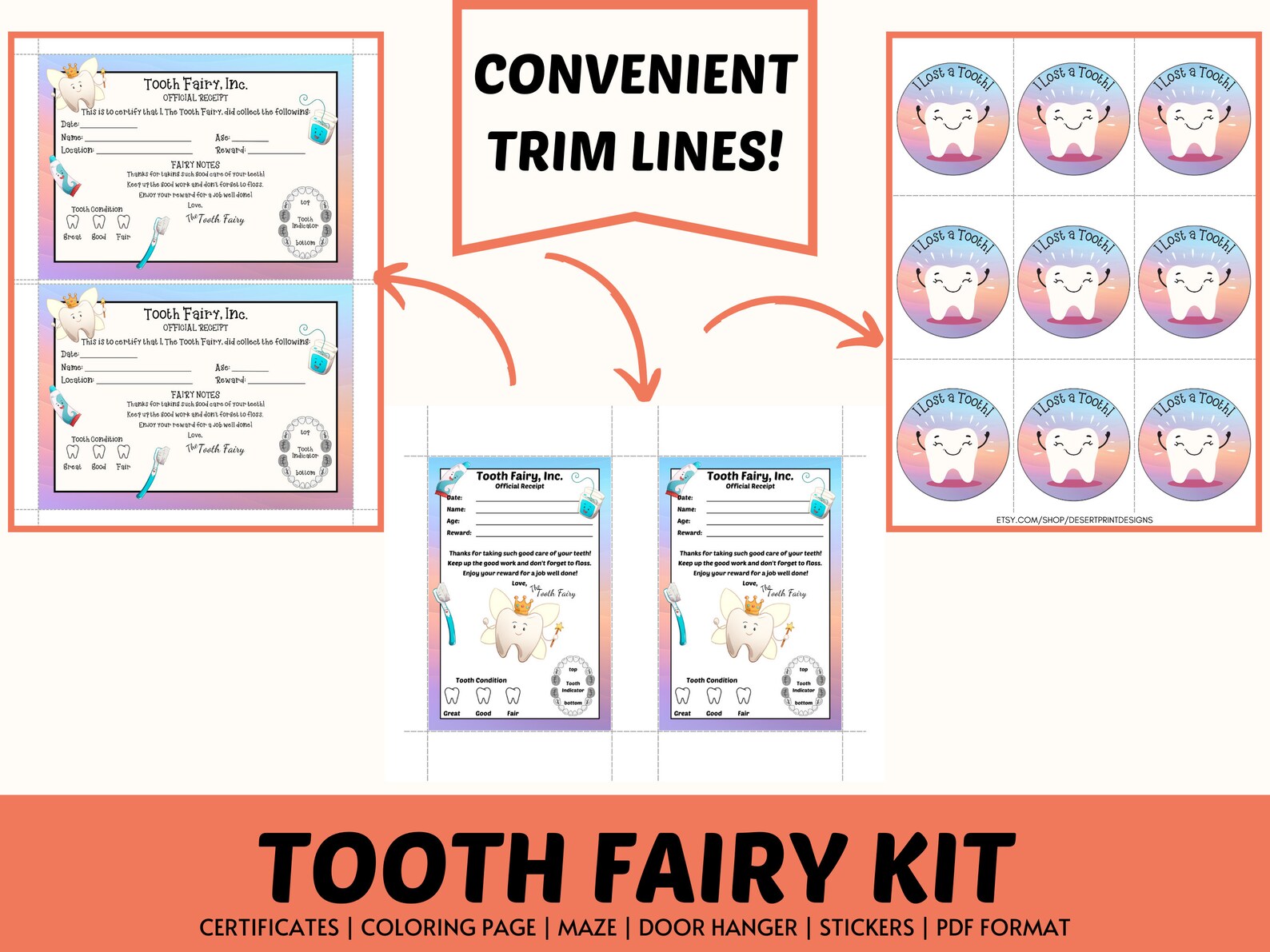 Printable Tooth Fairy Kit (certificates, Door Hangers, Stickers ...