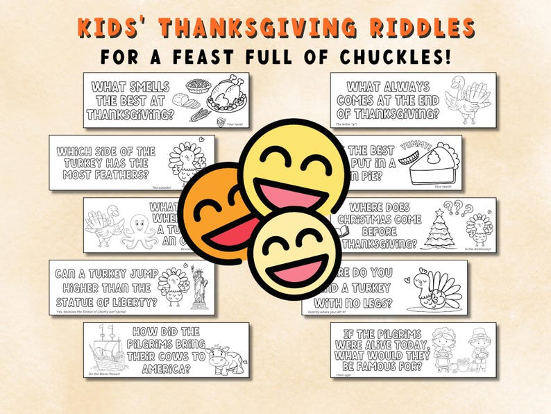 Thanksgiving Riddle Coloring Bookmarks: Fun Kids Activity (PDF) - Etsy