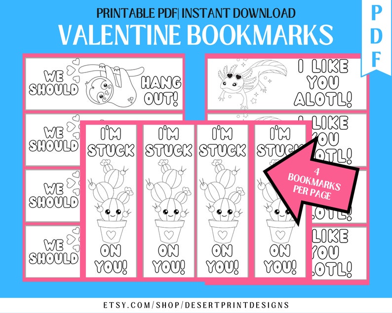 COLOR YOUR OWN Printable Valentine Bookmarks - Etsy