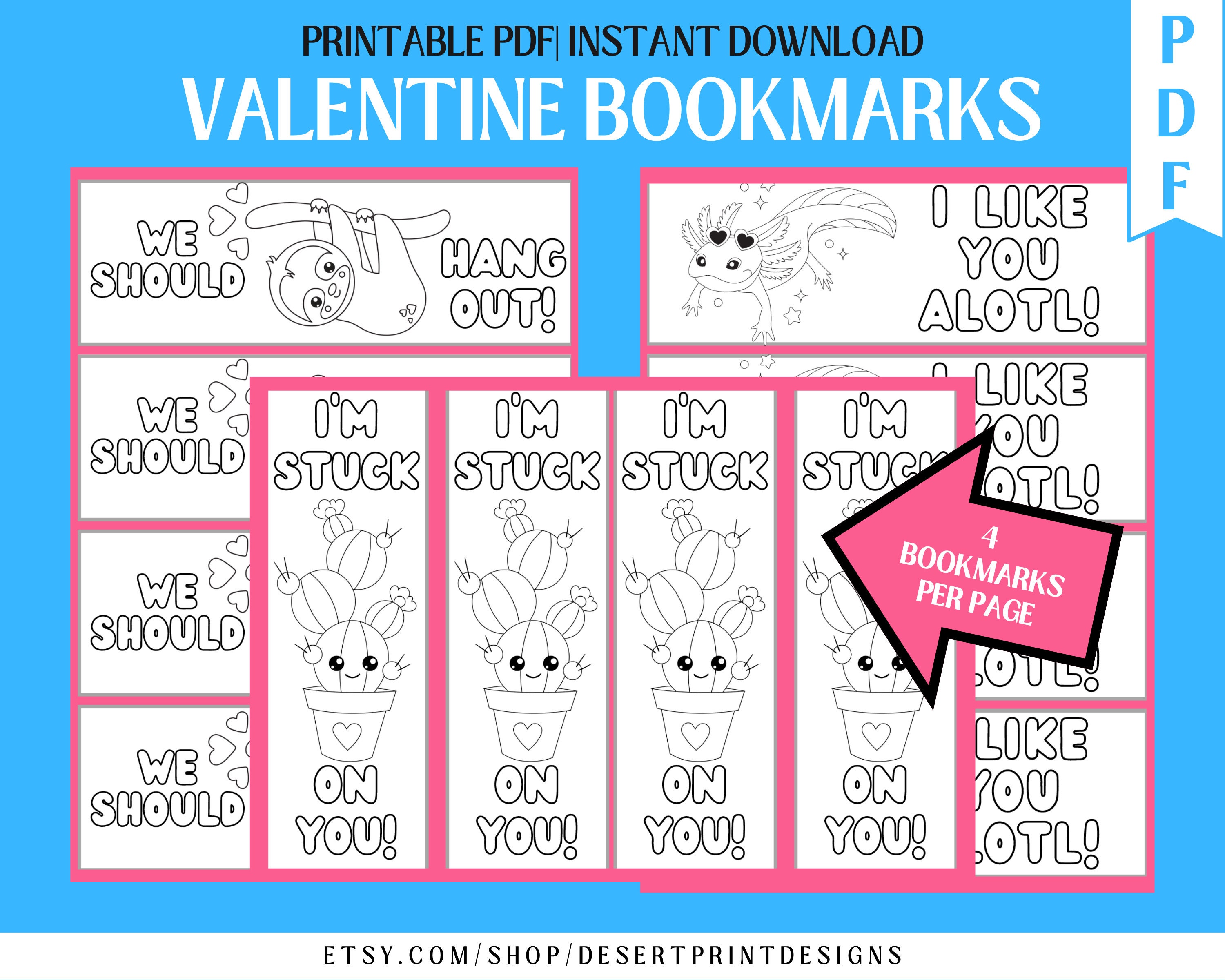 COLOR YOUR OWN Printable Valentine Bookmarks - Etsy