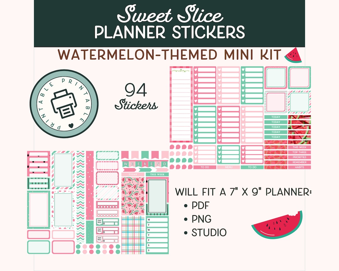 Watermelon Planner Stickers: Summer Weekly Kit (PDF, PNG, Studio) - Etsy