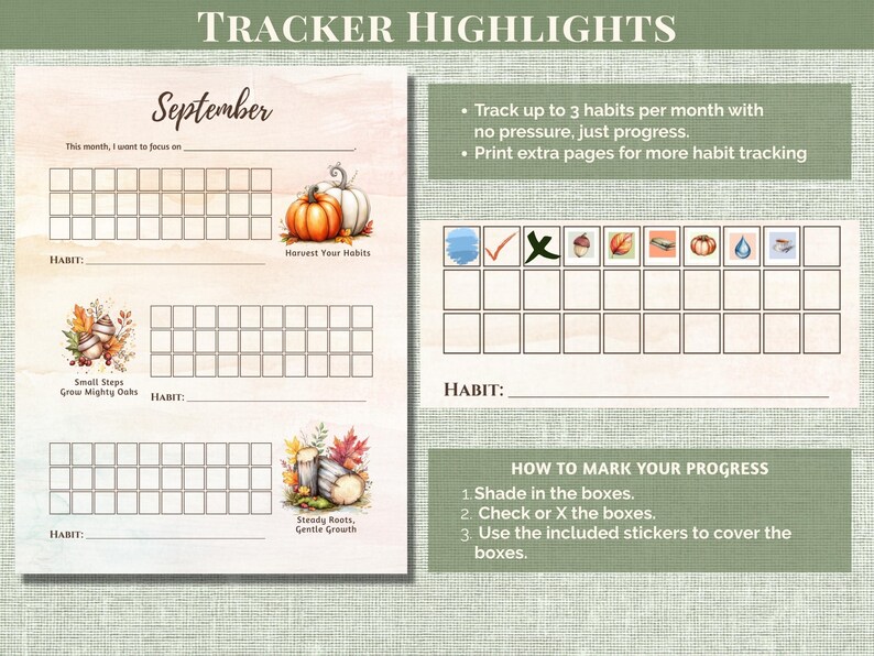 September Habit Tracker Kit: Daily Reflections, Quote Cards & Stickers ...
