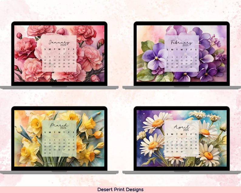2025 Monthly Desktop Calendar - Birth Flower Background - Digital ...