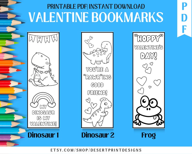 COLOR YOUR OWN Printable Valentine Bookmarks - Etsy