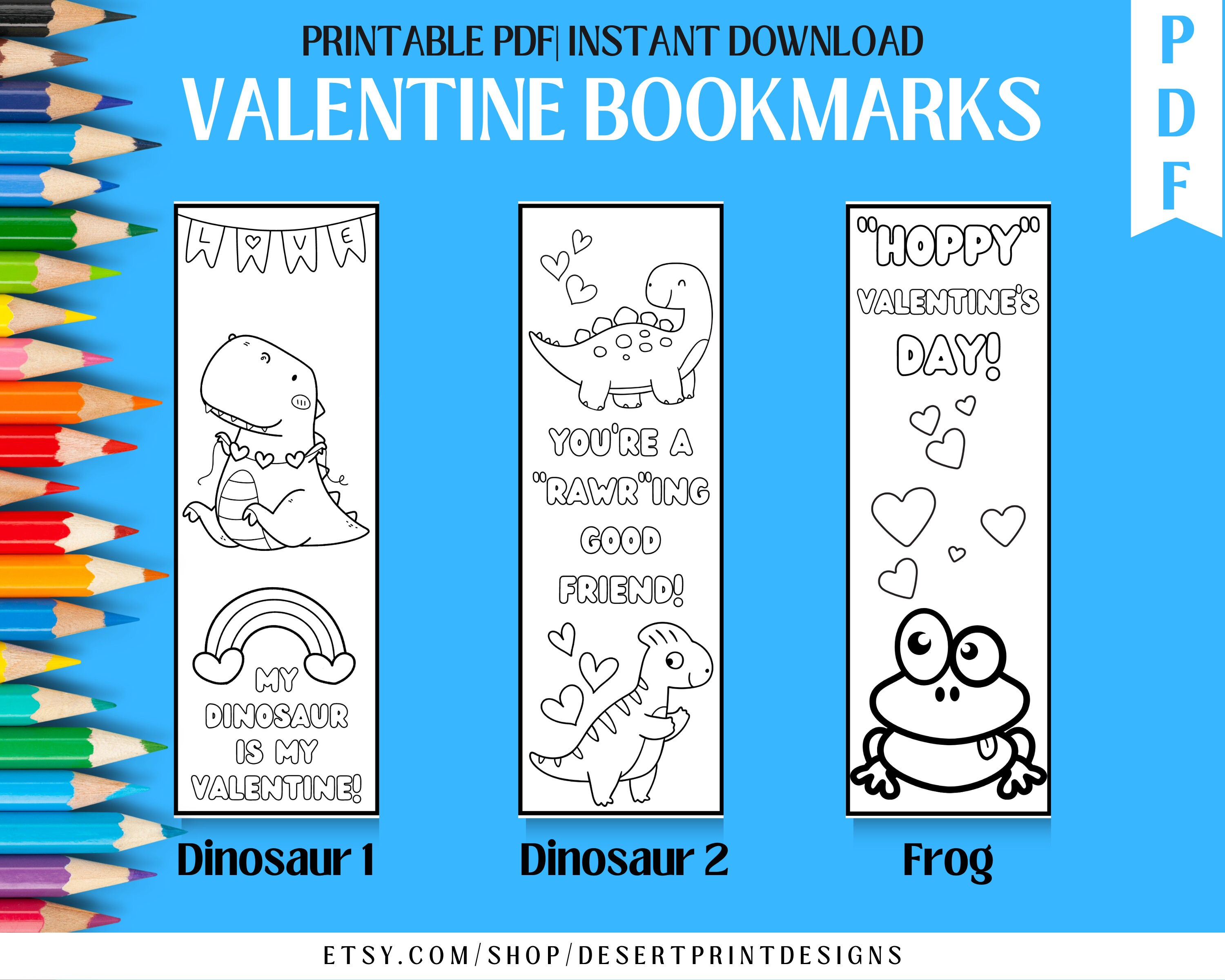 COLOR YOUR OWN Printable Valentine Bookmarks - Etsy