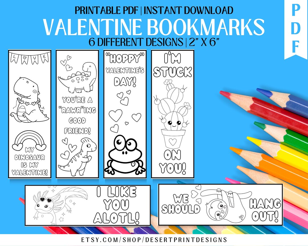 COLOR YOUR OWN Printable Valentine Bookmarks - Etsy