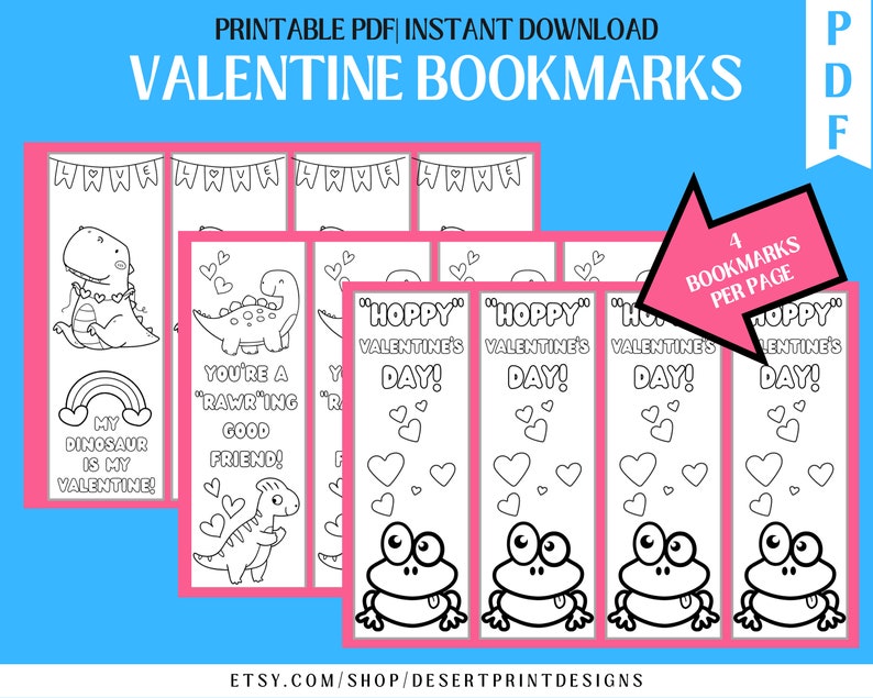 COLOR YOUR OWN Printable Valentine Bookmarks - Etsy