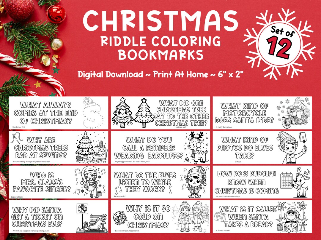 Christmas Riddle Coloring Bookmarks - Etsy