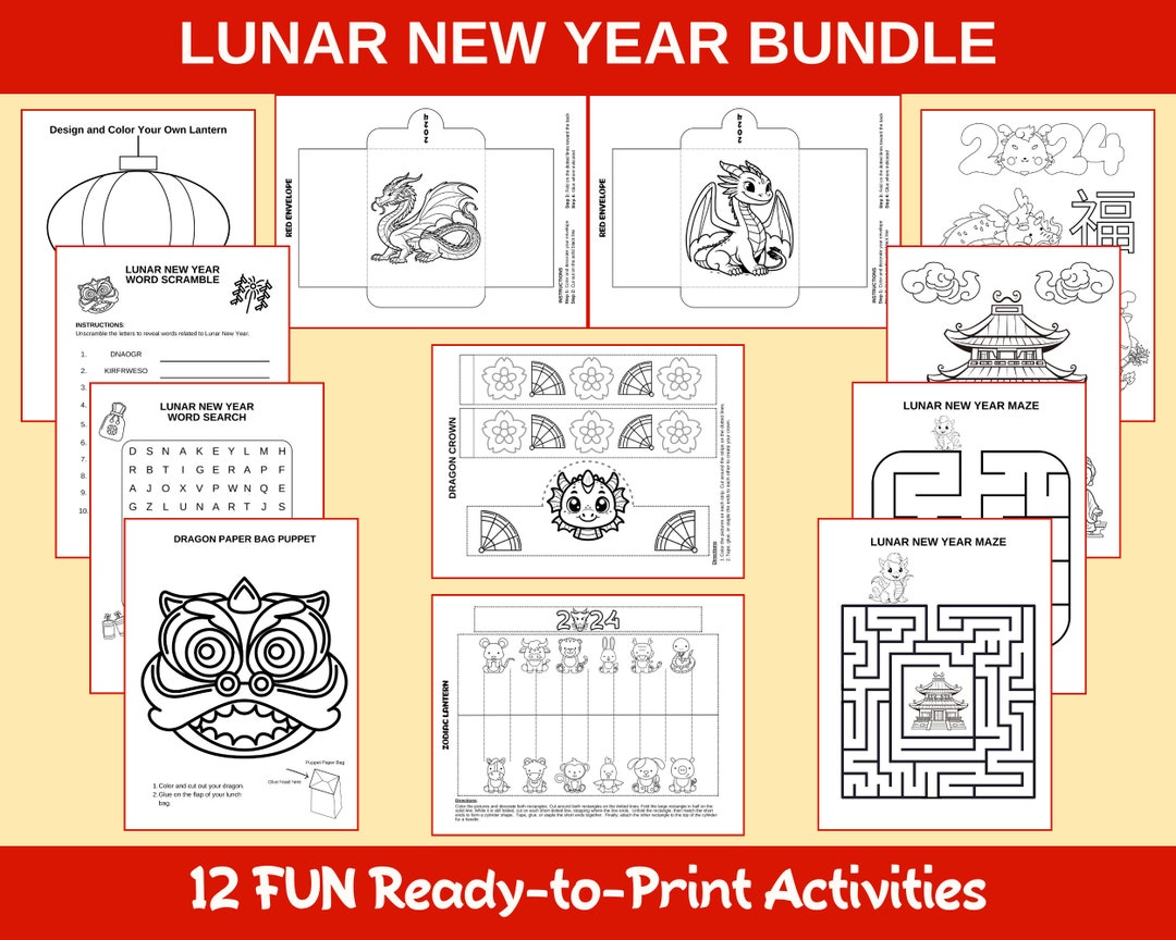2024 Lunar New Year Kids' Activity Bundle With Word Search, Word ...