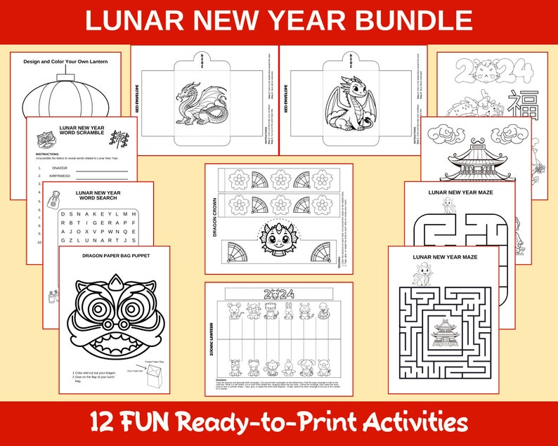 2024 Lunar New Year Activity Bundle: Dragon Crafts, Mazes (digital ...
