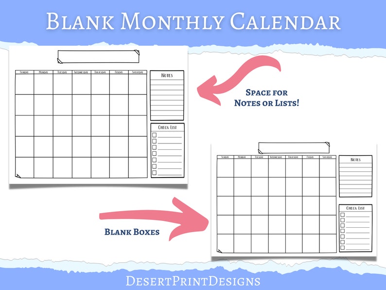 Blank Monthly Calendar Printable Editable Instant Download Landscape ...