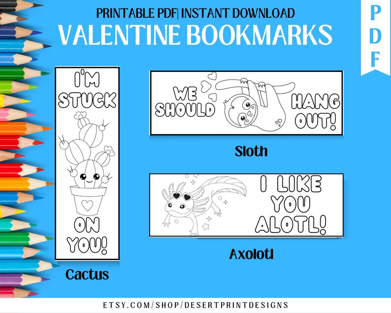 COLOR YOUR OWN Printable Valentine Bookmarks - Etsy