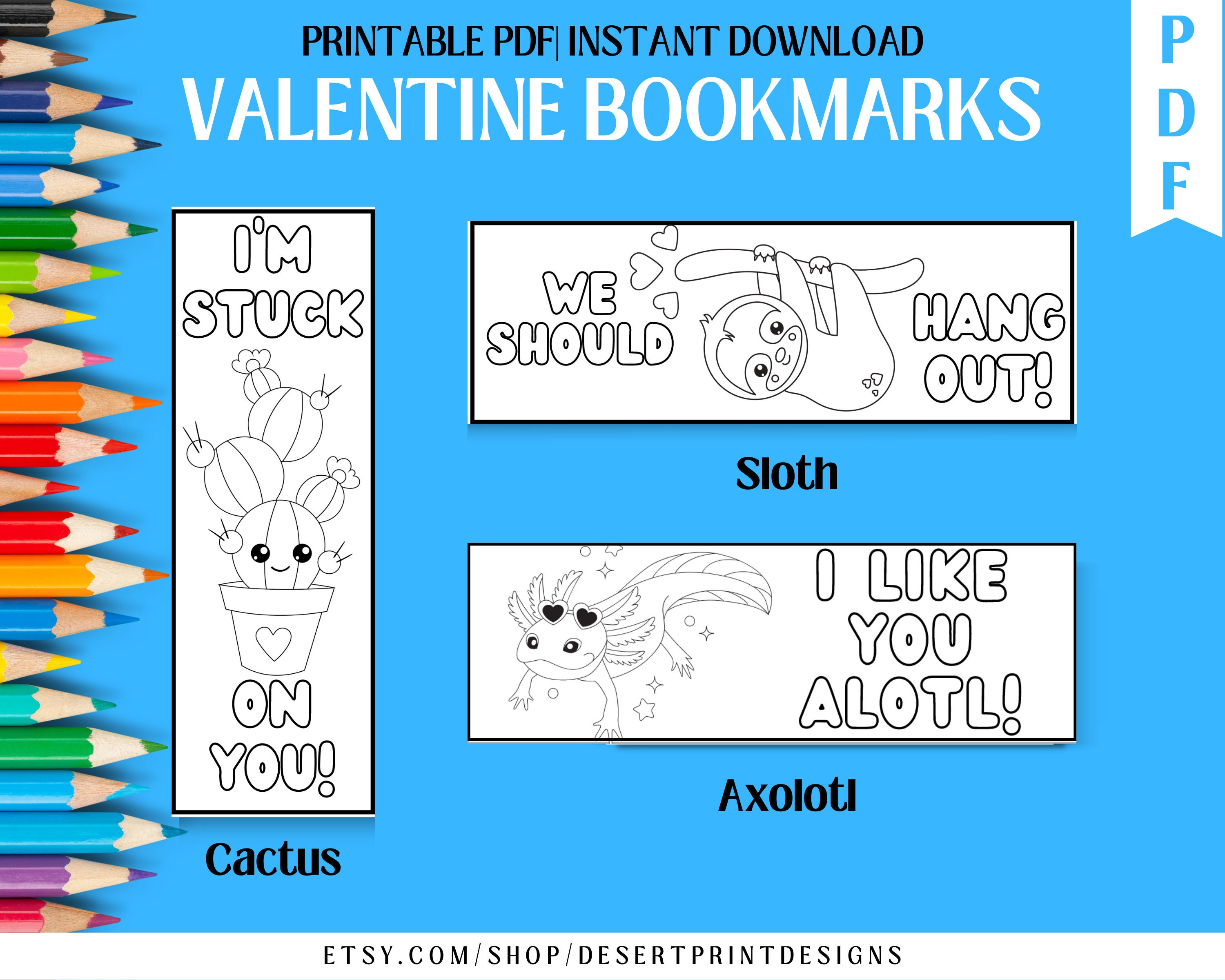 COLOR YOUR OWN Printable Valentine Bookmarks - Etsy