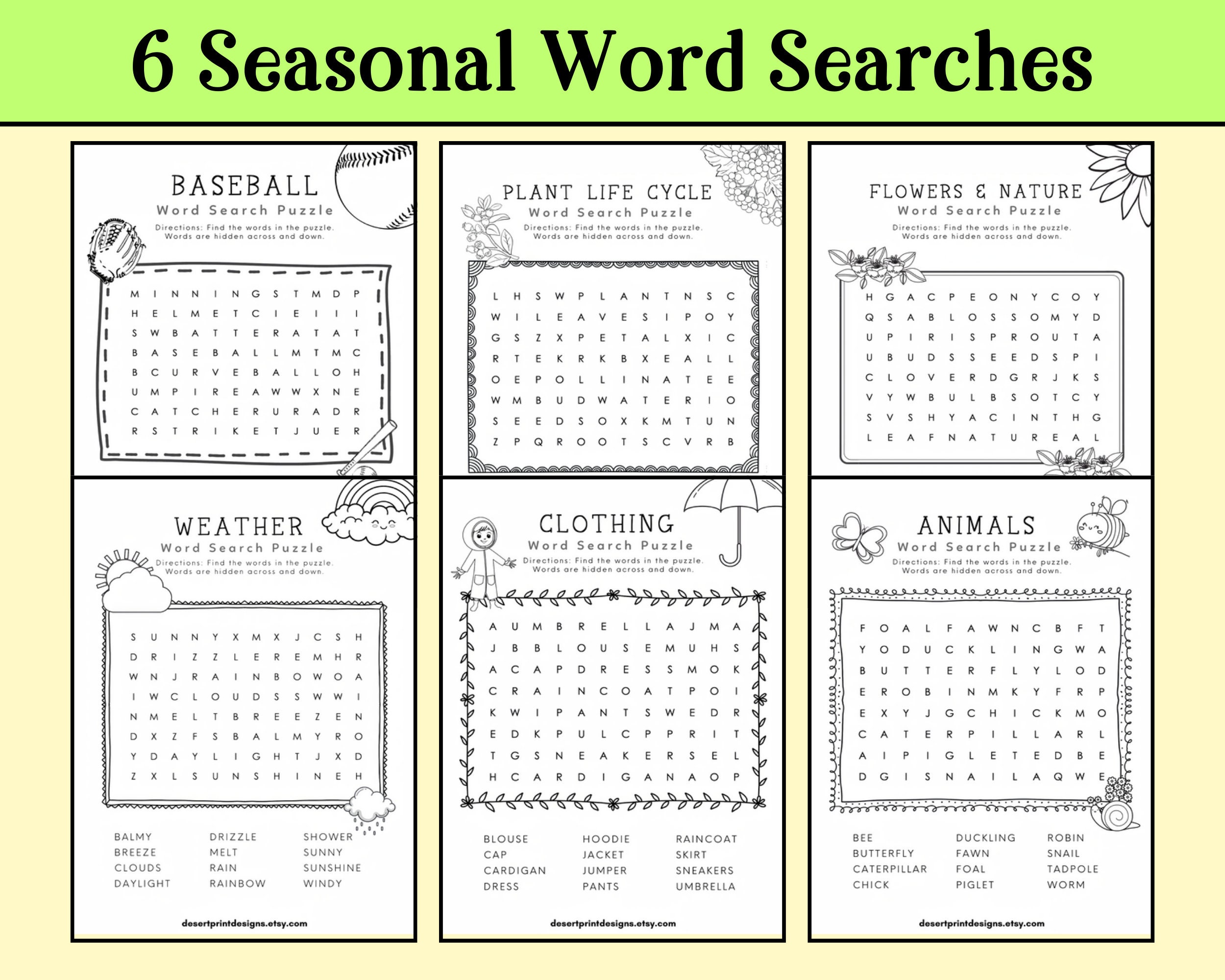 Spring Activity Printable Bundle, Spring Coloring Pages, Spring Word ...